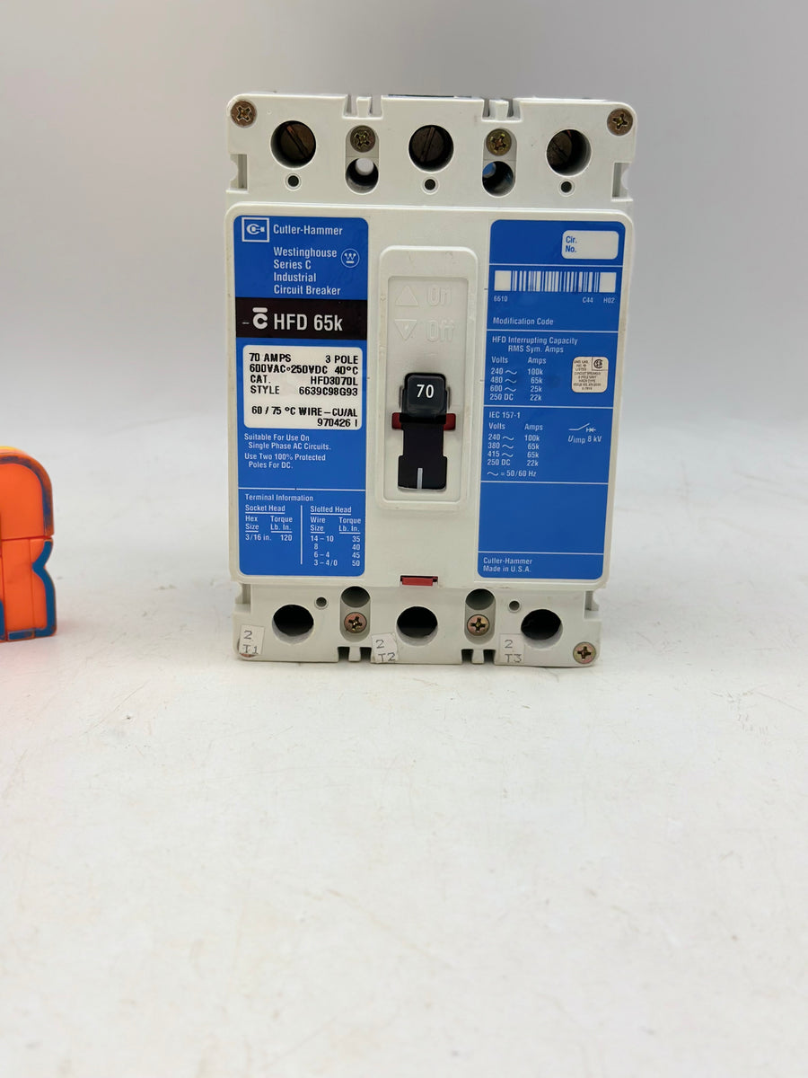 Cutler-Hammer HFD3070L Circuit Breaker, 70A, 3P (Used-Frame Bent ...