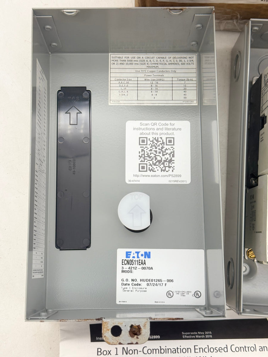 Eaton ECN0511EAA Size 1 Starter w/ 208V Coil, Encl w/ Reset PB (Open B ...