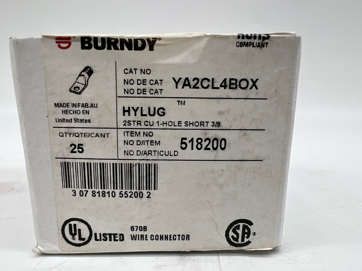 Burndy 518200 YA2CL4BOX Compression Terminal, 2 AWG CU, *Box of (25 ...