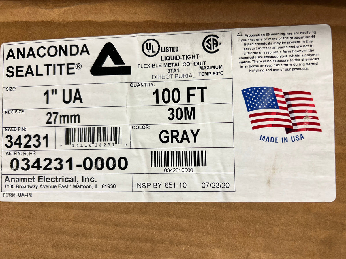 Anaconda Sealtite 34231 Type UA Liquid Tight Flexible Metal Conduit, 1 ...
