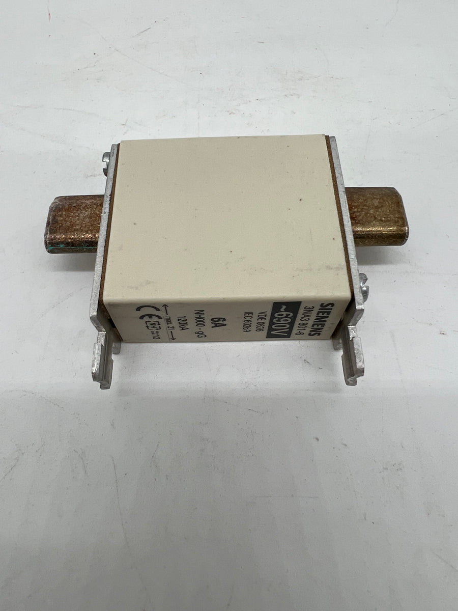 Siemens 3NA3 801-6 LV HRC Fuse Element, 690VAC, 6A *Lot of (26)* (Used ...