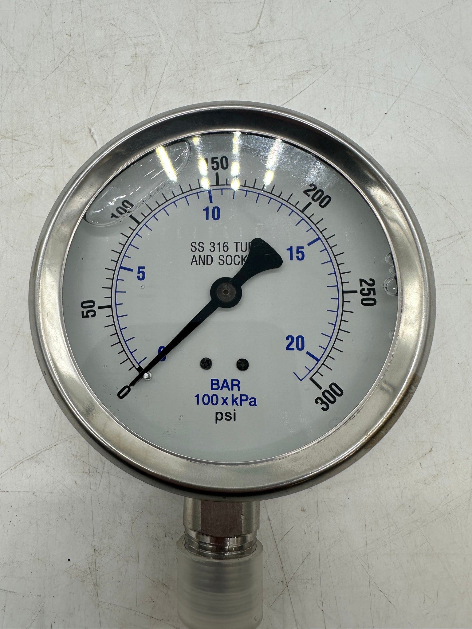 Pressure Gauge 0-300 PSI, Liq. Filled, 4" Dial, 316 SS, 1/2" NPT Botto ...