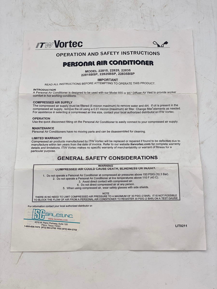 ITW Vortec 22815 Vortex Tube Personal Air Conditioner (New) – Gulf ...