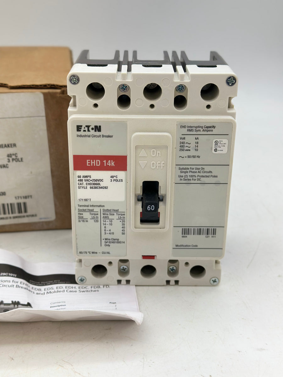 Eaton Cutler-Hammer EHD3060L Ser.C Circuit Breaker, 60 Amps (New-Small ...