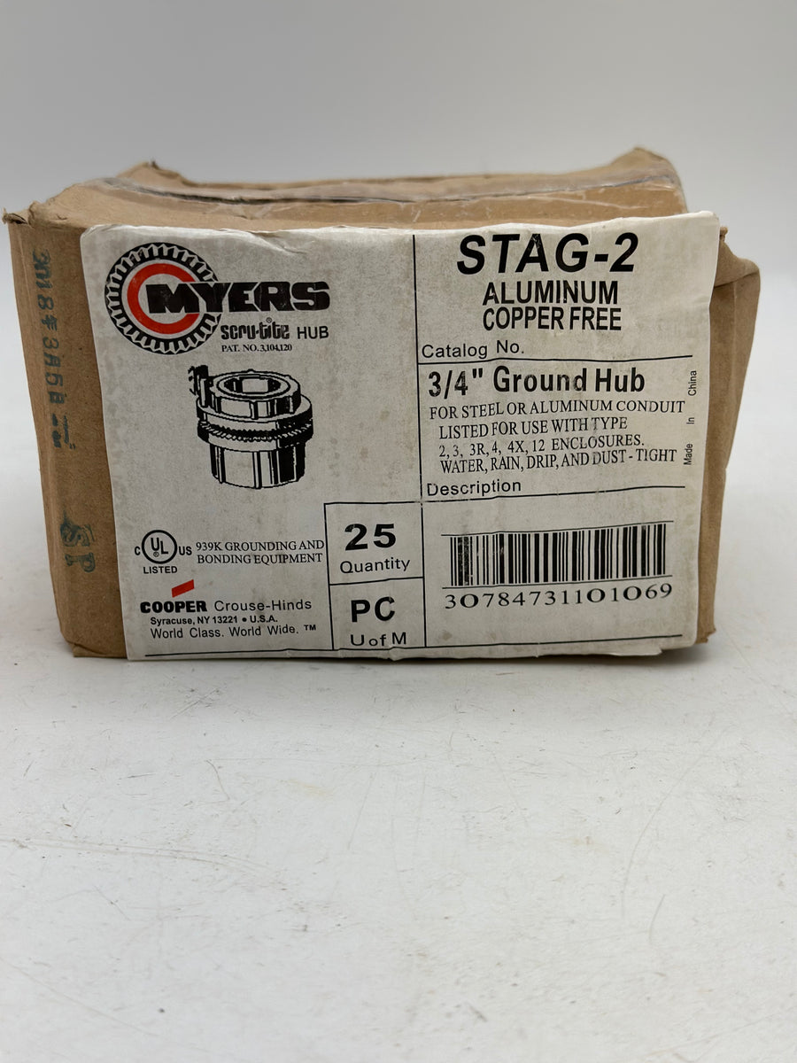 Myers Crouse-Hinds STAG-2 Ground Hub, 3/4" *Box of (25)* (New) – Gulf ...