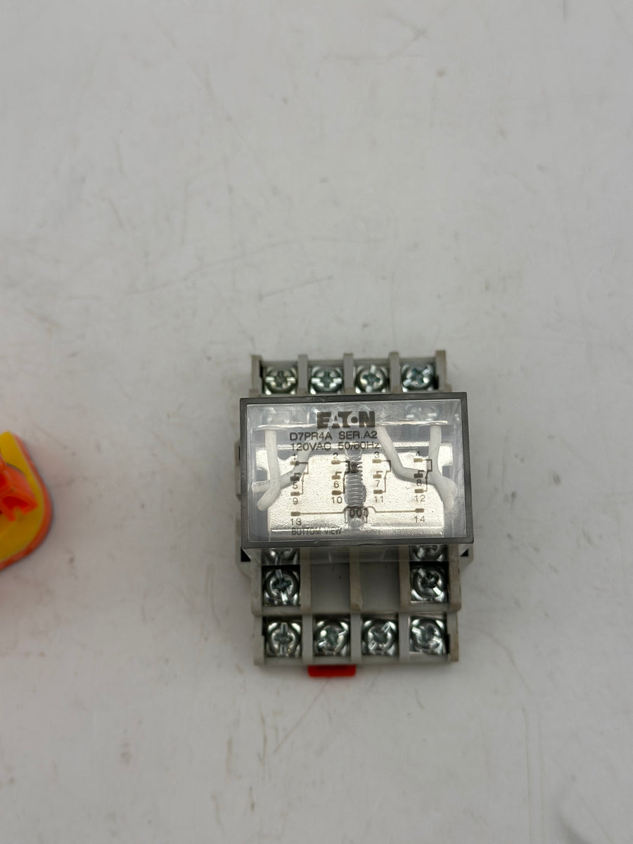 Eaton D7PR4A Relay w/ D7PA4 Socket, 120VAC (Used) – Gulf Asset Recovery